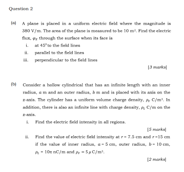 Solved Question 2(a) ﻿A plane is ﻿placed in ﻿a uniform | Chegg.com