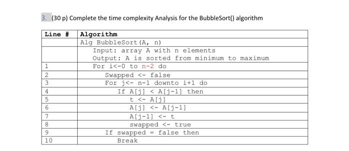 Solved 30 P Complete The Time Complexity Analysis For The