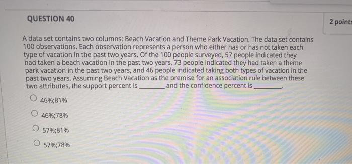 Solved QUESTION 40 2 points A data set contains two columns: | Chegg.com