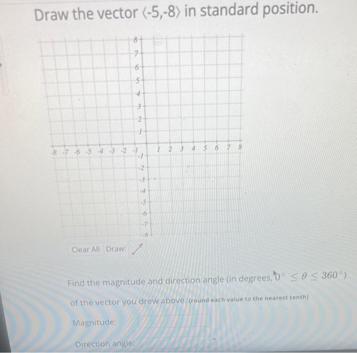 Solved Draw the vector −5,−8 in standard position. Draw: | Chegg.com