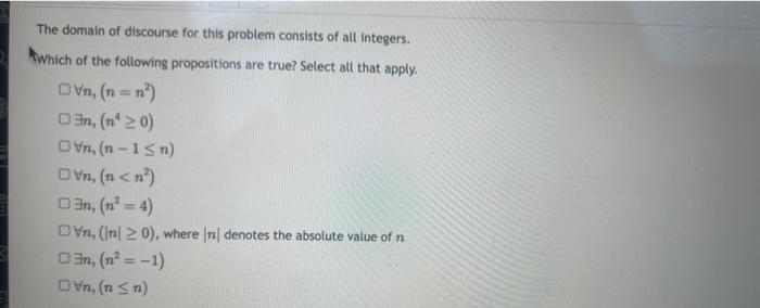Solved The domain of discourse for this problem consists of | Chegg.com