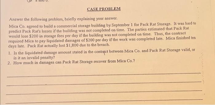 Solved CASE PROBLEM Answer the following problem, briefly | Chegg.com