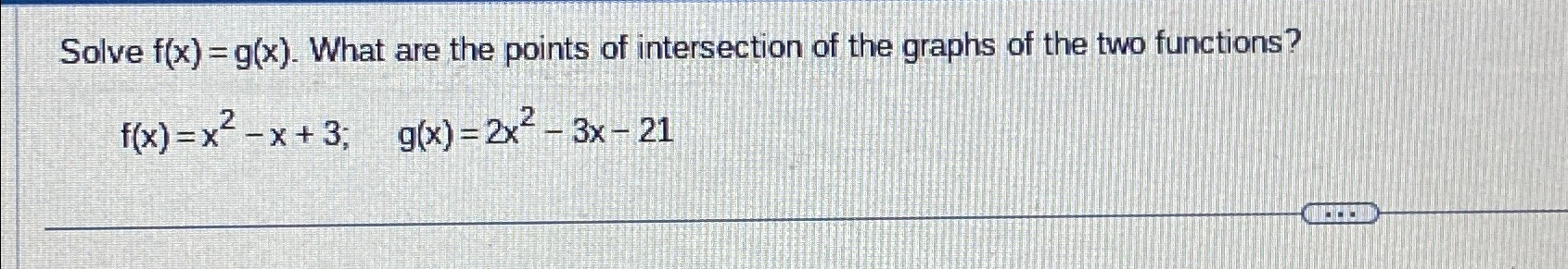 Solved Solve f(x)=g(x). ﻿What are the points of intersection | Chegg.com