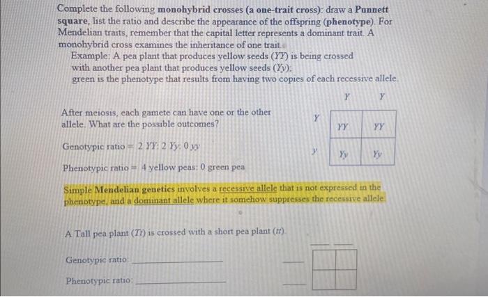 Solved Complete the following monohybrid crosses (a | Chegg.com