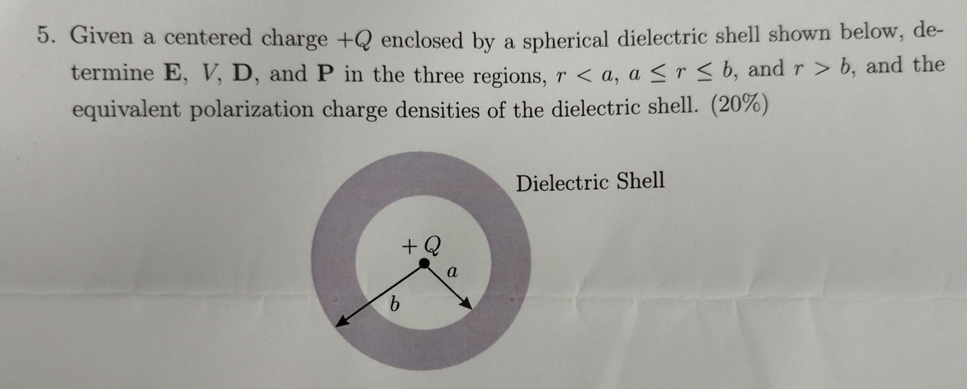 Solved 5. Given a centered charge +Q enclosed by a spherical | Chegg.com