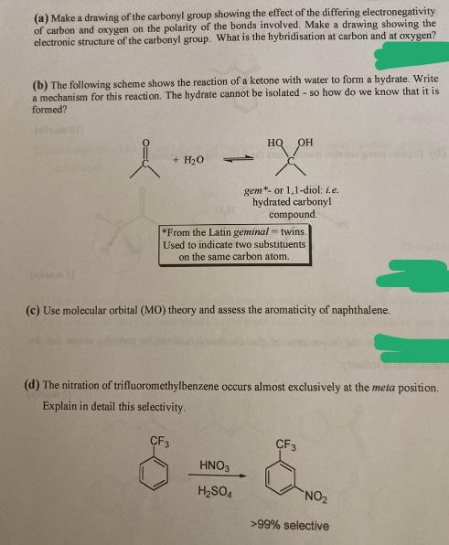 Solved (a) Make a drawing of the carbonyl group showing the | Chegg.com