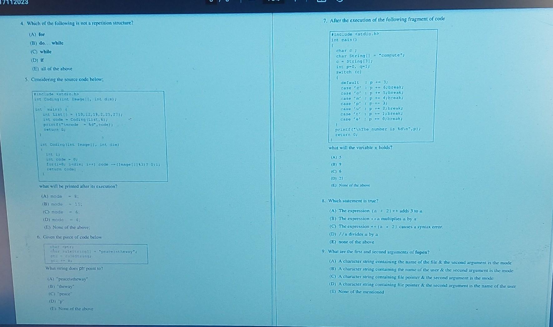 Solved 4. Which of the following is not a repetition | Chegg.com