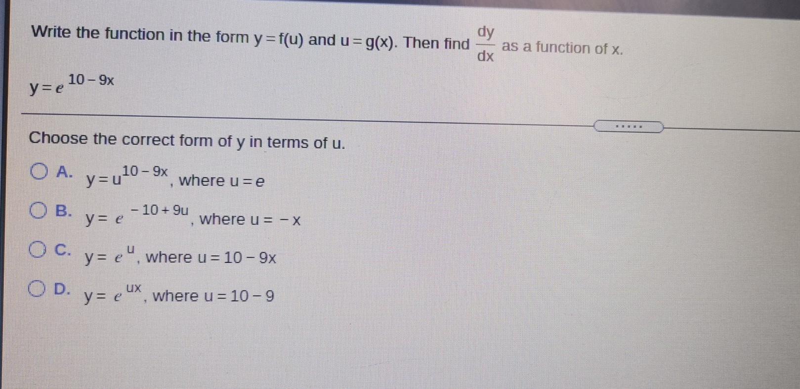 Solved Write the function in the form y=f(u) and u= g(x). | Chegg.com