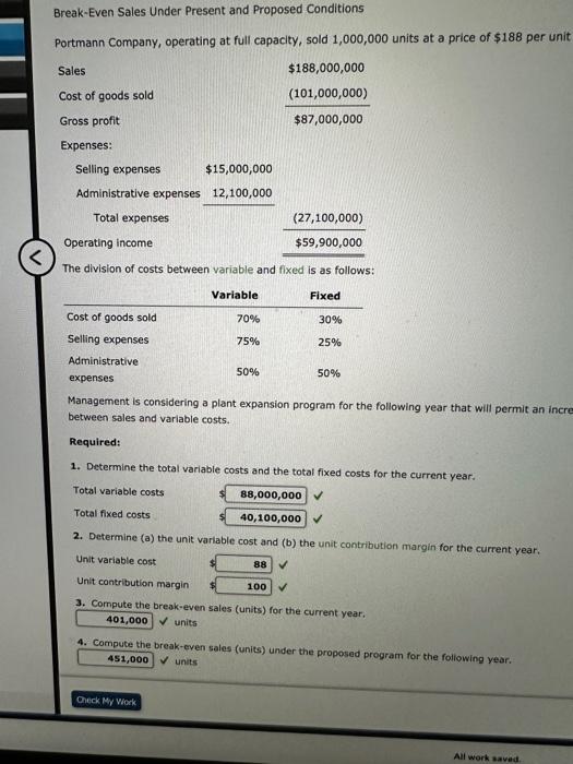 Solved Break-Even Sales Under Present and Proposed | Chegg.com