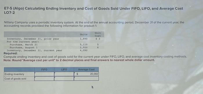 Solved E7-5 (Algo) Calculating Ending Inventory and Cost of | Chegg.com