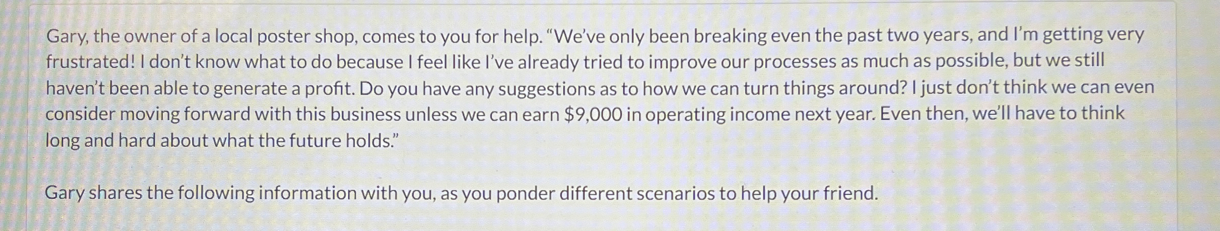Solved Gary, the owner of a local poster shop, comes to you | Chegg.com