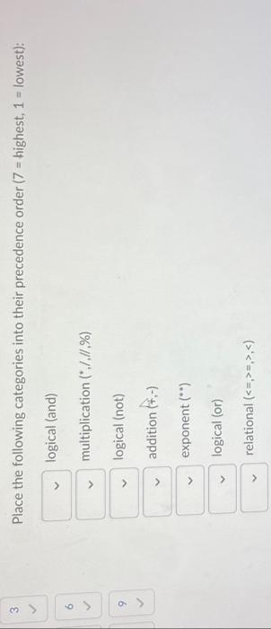 Solved Place the following categories into their precedence | Chegg.com