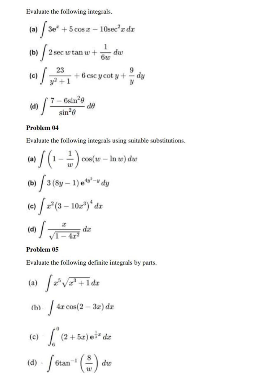 Solved Evaluate the following integrals. (a) 1/3e² 3e* + 5 | Chegg.com
