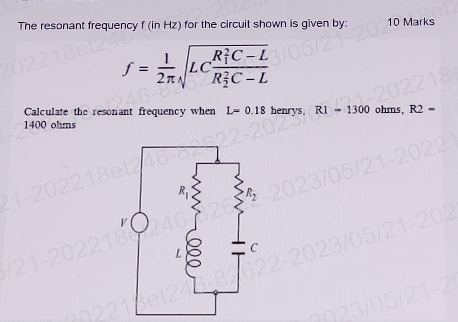 Solved The resonant frequency f (in Hz ) for the circuit | Chegg.com