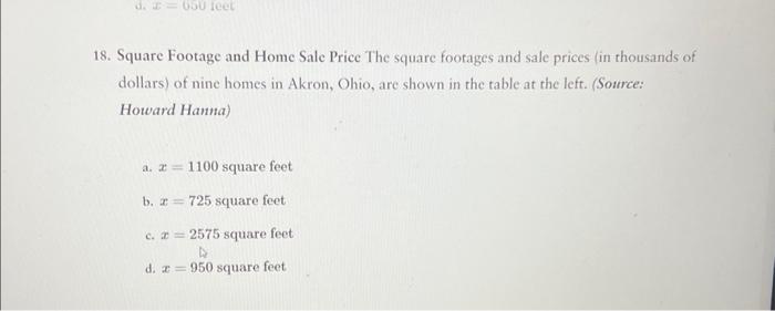Solved 18. Square Footage and Home Sale Price The square | Chegg.com