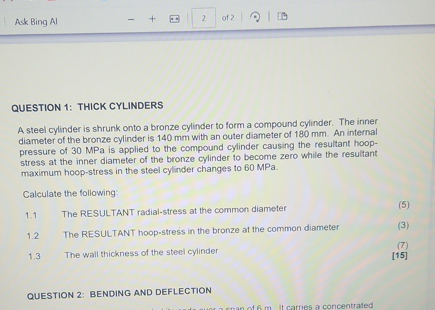Solved QUESTION 1: THICK CYLINDERS A steel cylinder is | Chegg.com
