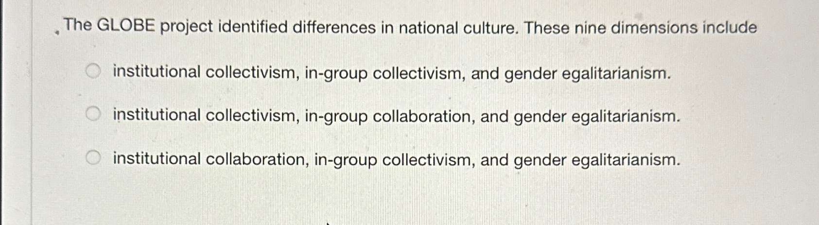 Solved The GLOBE project identified differences in national | Chegg.com