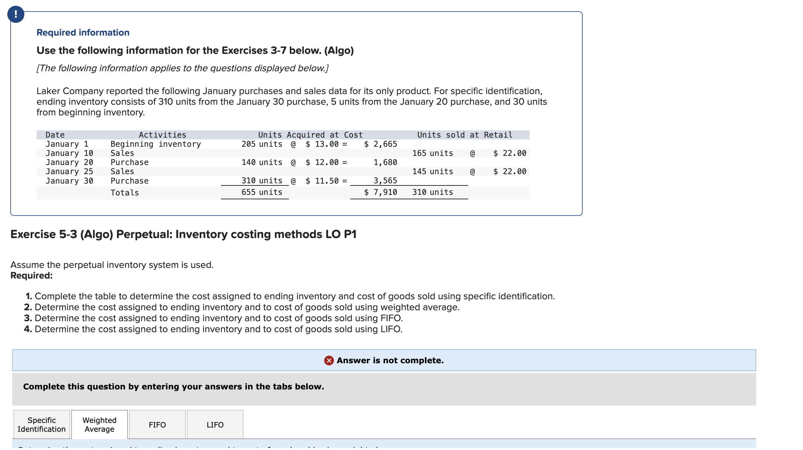 Solved Exercise 5-3 (Algo) ﻿Perpetual: Inventory costing | Chegg.com