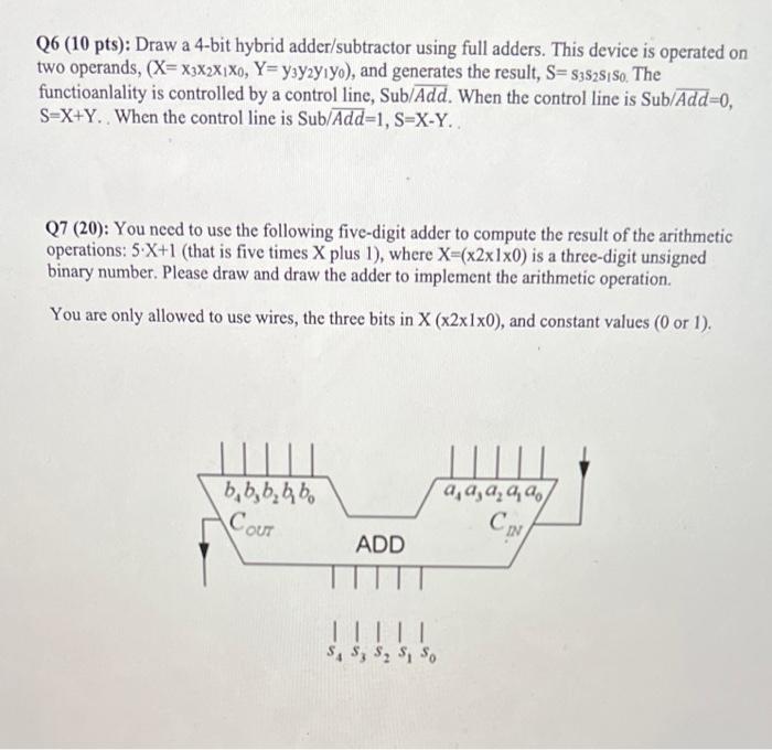 Solved Q6 (10 pts): Draw a 4-bit hybrid adder/subtractor | Chegg.com