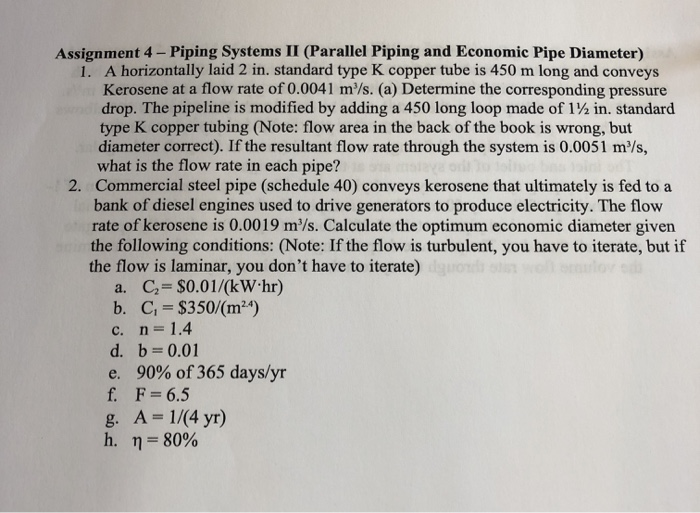 Solved Assignment 4 - Piping Systems II (Parallel Piping and | Chegg.com