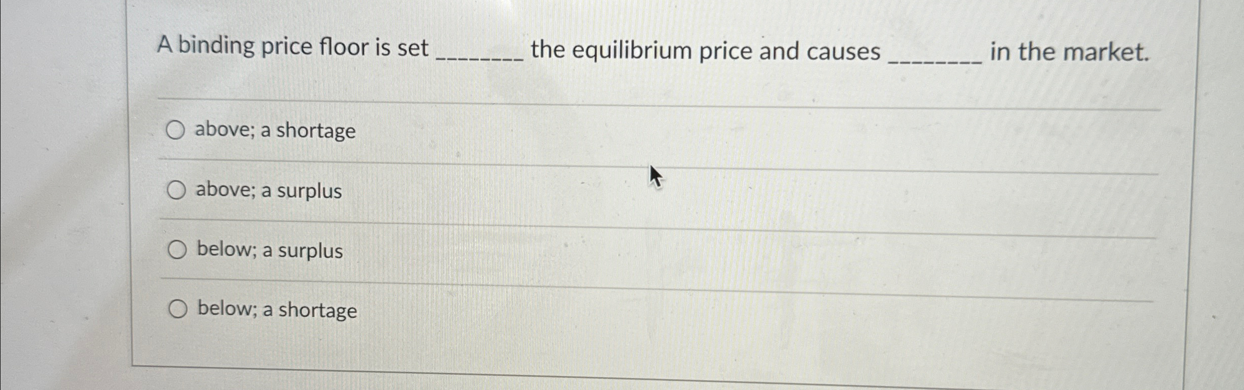 Solved A binding price floor is set the equilibrium price | Chegg.com