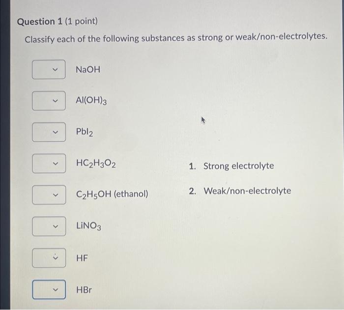 Solved Question 1 (1 point) Classify each of the following | Chegg.com Solved Question 1 (1 point) Classify each of the following | Chegg.com