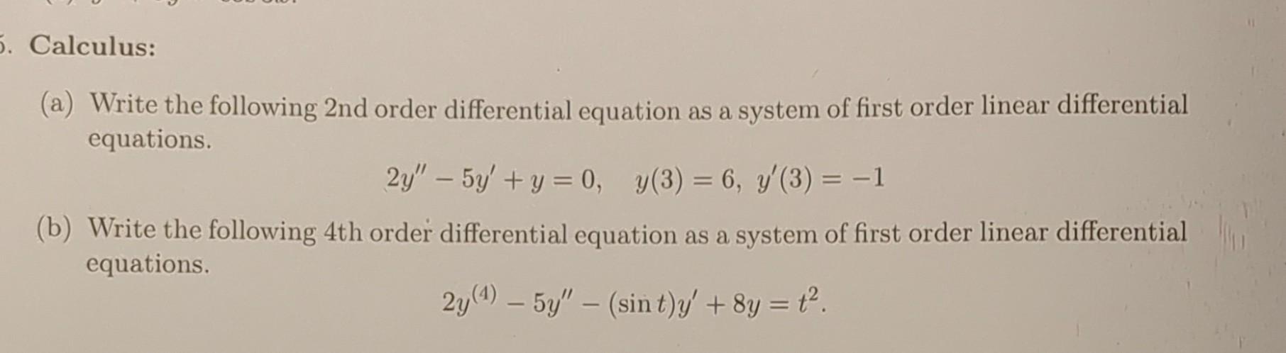 Solved (a) Write the following 2nd order differential | Chegg.com