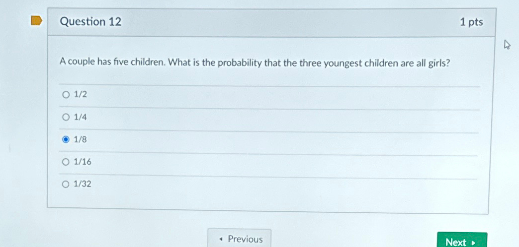 Solved Question 121 ﻿ptsA couple has five children. What is | Chegg.com