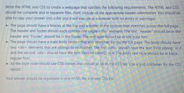 Solved Write the HTML and CSS to create a webpage that | Chegg.com