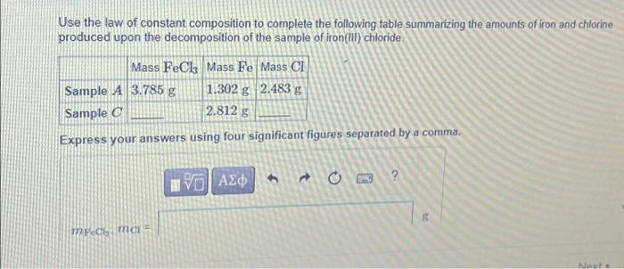 Solved Use the law of constant composition to complete the | Chegg.com