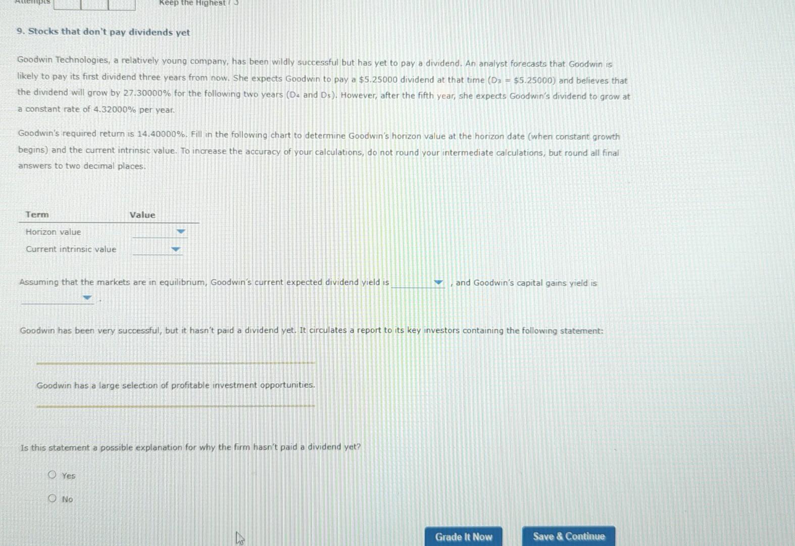 Solved 9. Stocks that don't pay dividends yet Goodwin | Chegg.com