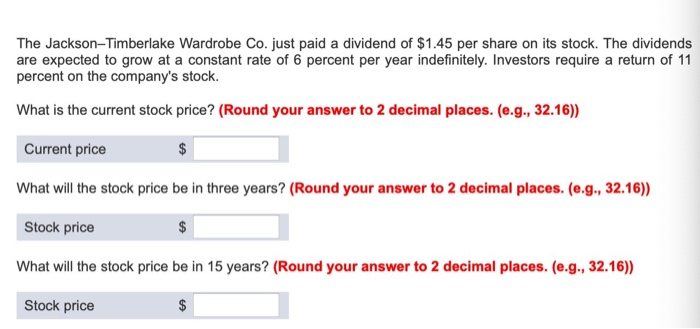 Solved The Jackson-Timberlake Wardrobe Co. just paid a | Chegg.com