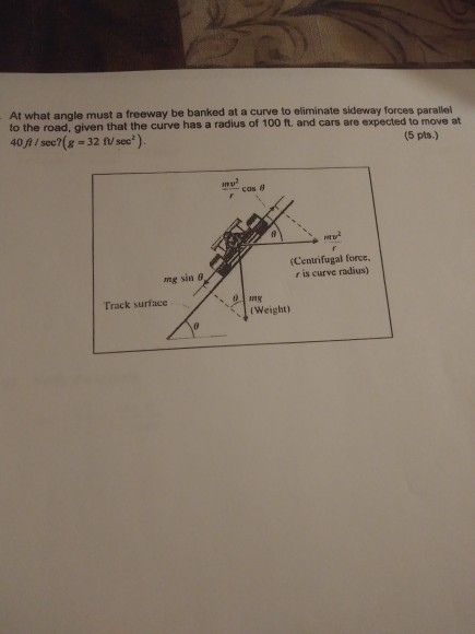 Solved At what angle must a freeway be banked at a curve to | Chegg.com