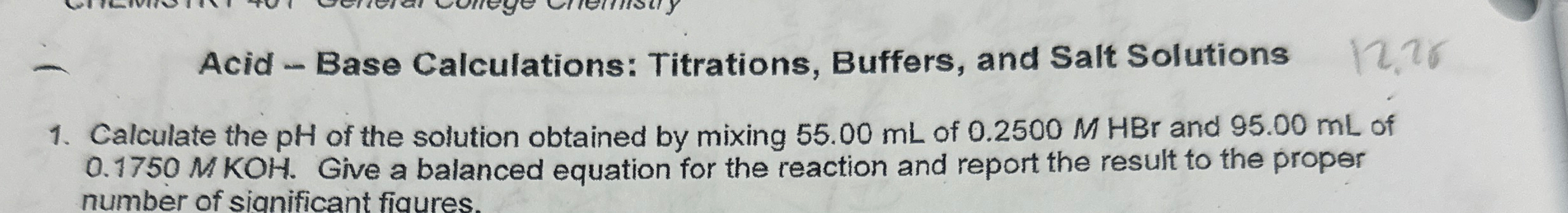 Solved Acid-Base Calculations: Titrations, Buffers, and Salt | Chegg.com