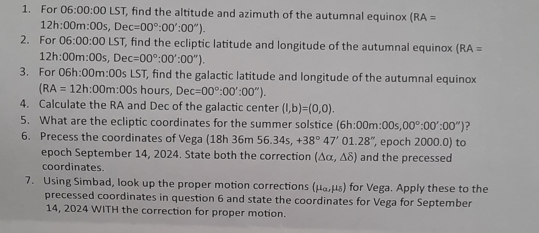 Solved For 06:00:00 ﻿LST, ﻿find the altitude and azimuth of | Chegg.com