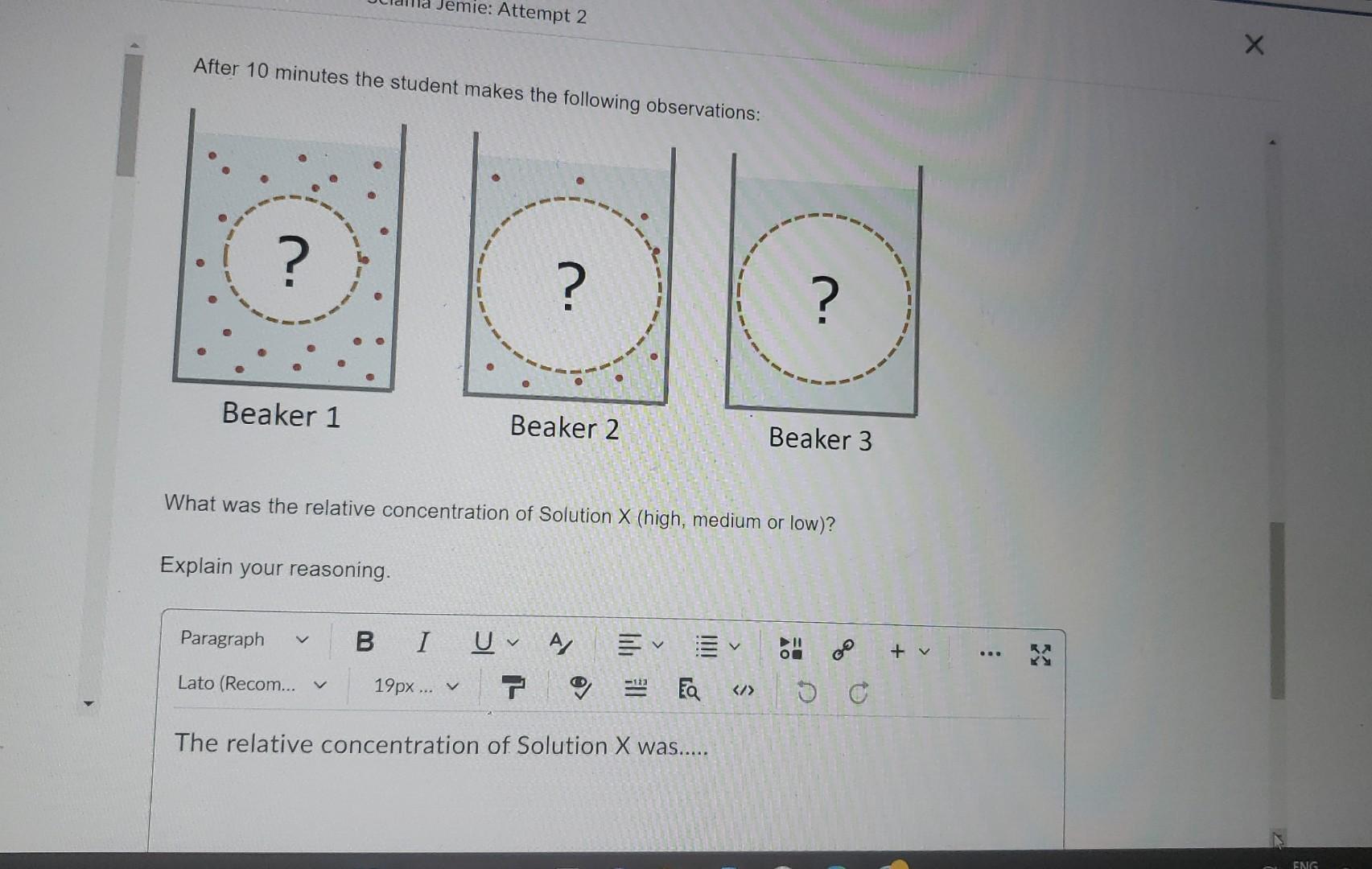 Solved After 10 minutes the student makes the followina ah | Chegg.com