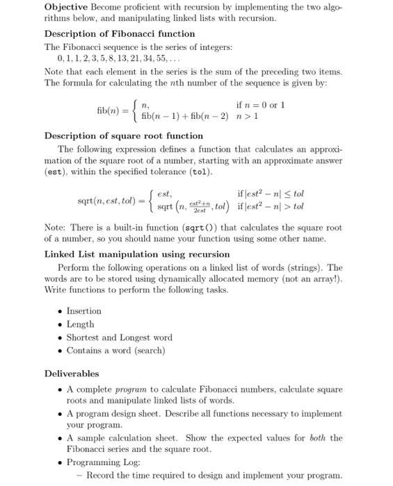 Solved Objective Become proficient with recursion by | Chegg.com