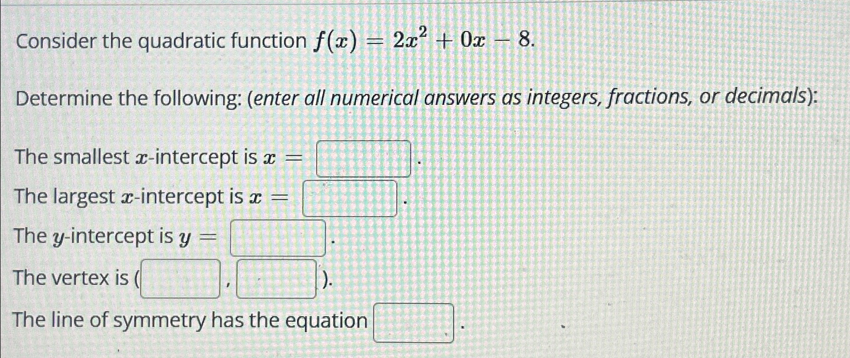 Solved Consider the quadratic function | Chegg.com