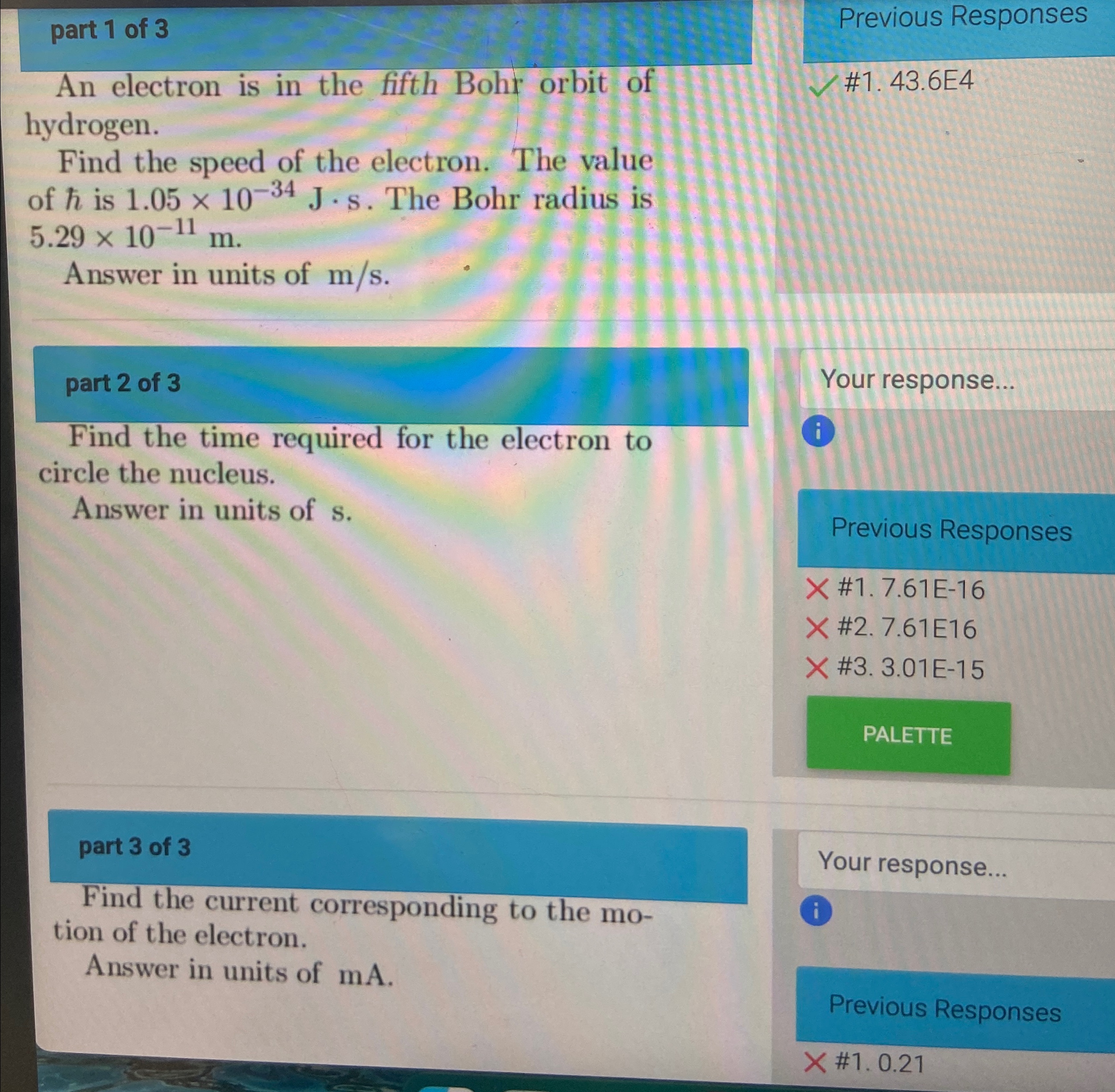 Solved Part 1 ﻿of 3an Electron Is In The Fifth Bohr Orbit Of