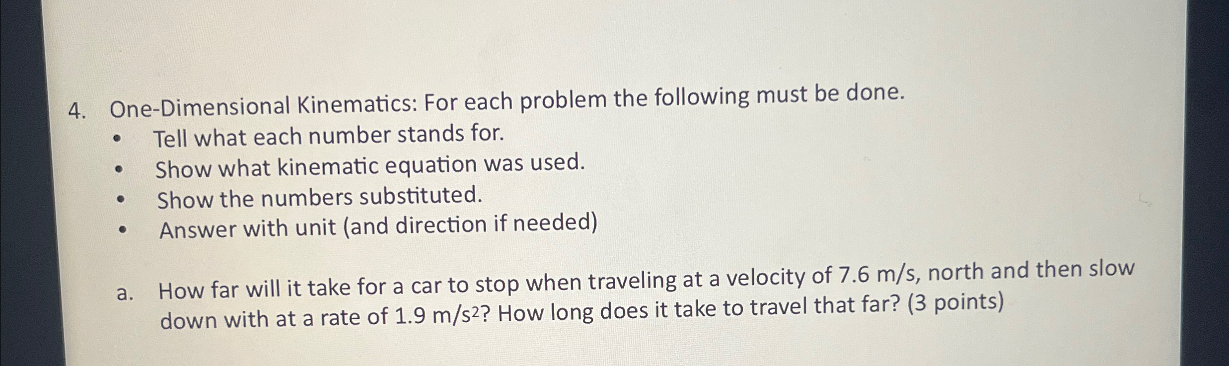 Solved One-Dimensional Kinematics: For each problem the | Chegg.com
