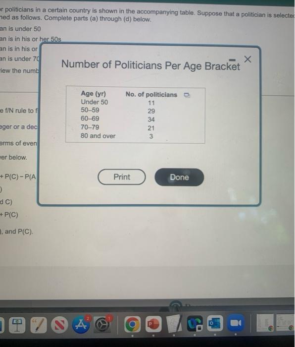 Solved The age distribution for politicians in a certain | Chegg.com