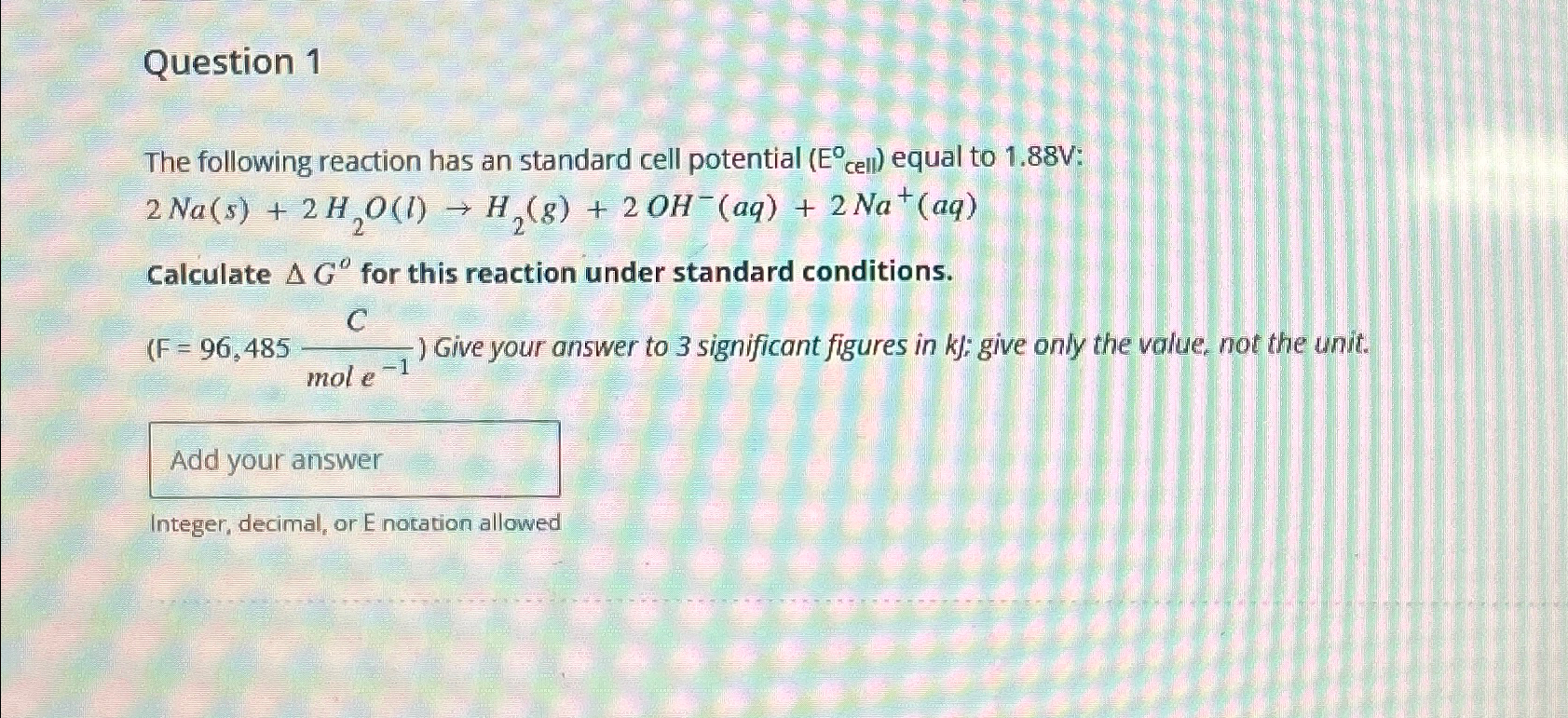 Solved Question 1The following reaction has an standard cell | Chegg.com