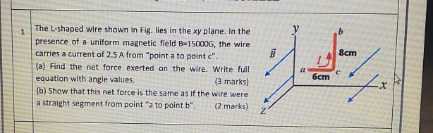 Solved B 8cm The L-shaped wire shown in Fig. lies in the xy | Chegg.com