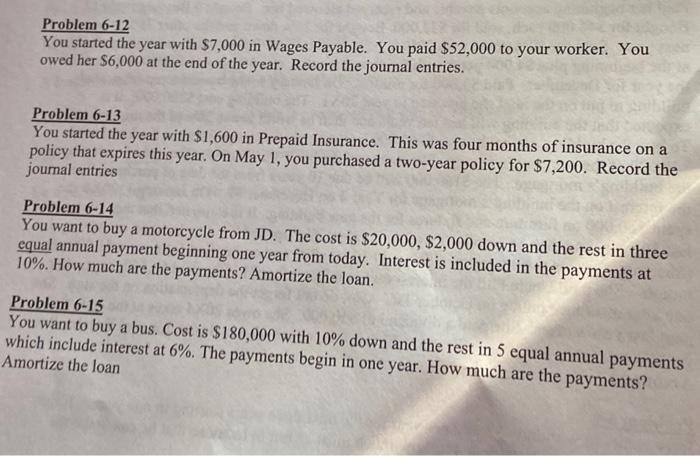 Solved Problem 6-12 You started the year with $7,000 in | Chegg.com