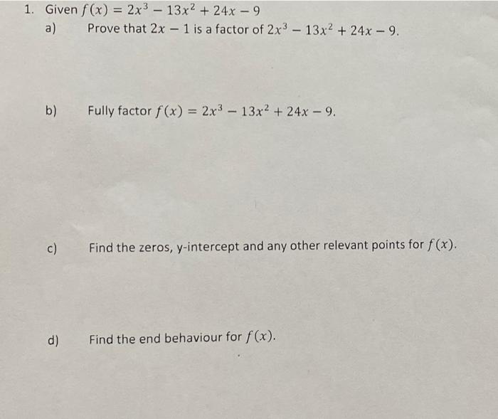 Solved POLYNOMIAL AND RATIONAL FUNCTIONS 1. Identify and | Chegg.com