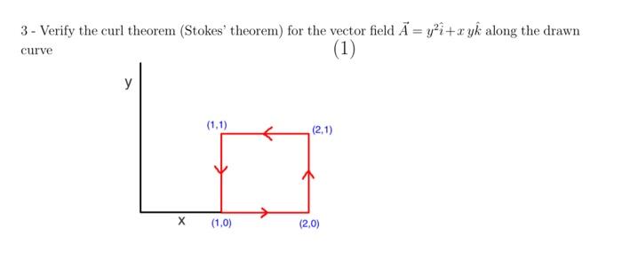 Solved 3 - Verify the curl theorem (Stokes' theorem) for the | Chegg.com