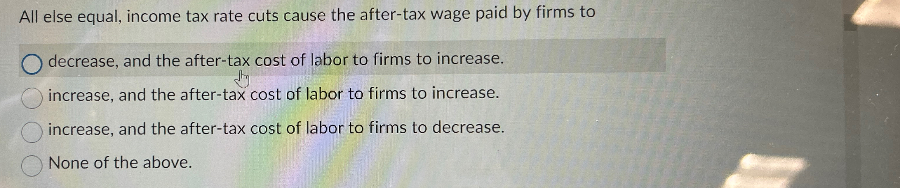 Solved All else equal, income tax rate cuts cause the | Chegg.com