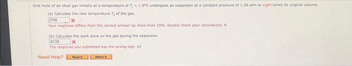 Solved One mole of an ideal gas initially at a temperature | Chegg.com