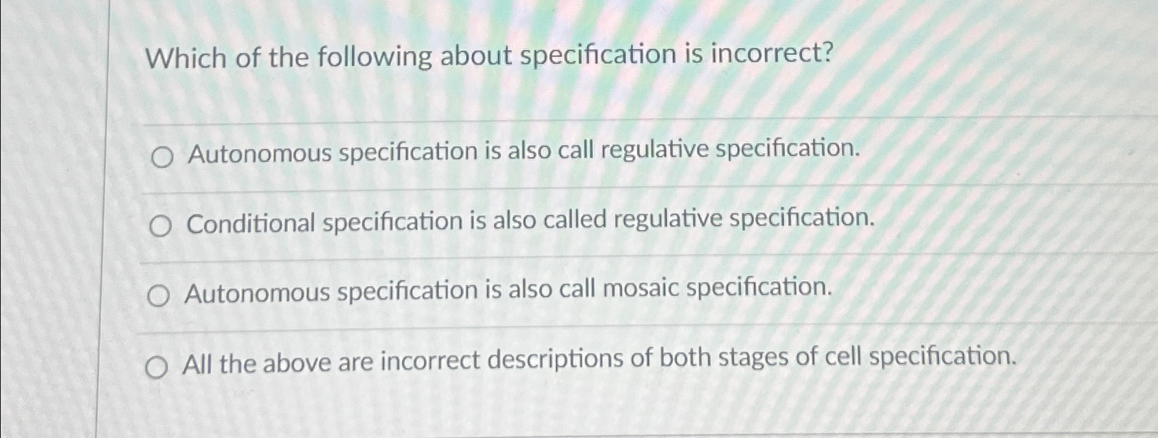 Solved Which of the following about specification is | Chegg.com