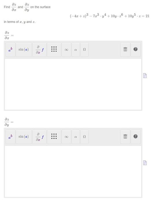Solved Find ∂x∂z and ∂y∂z on the surface | Chegg.com